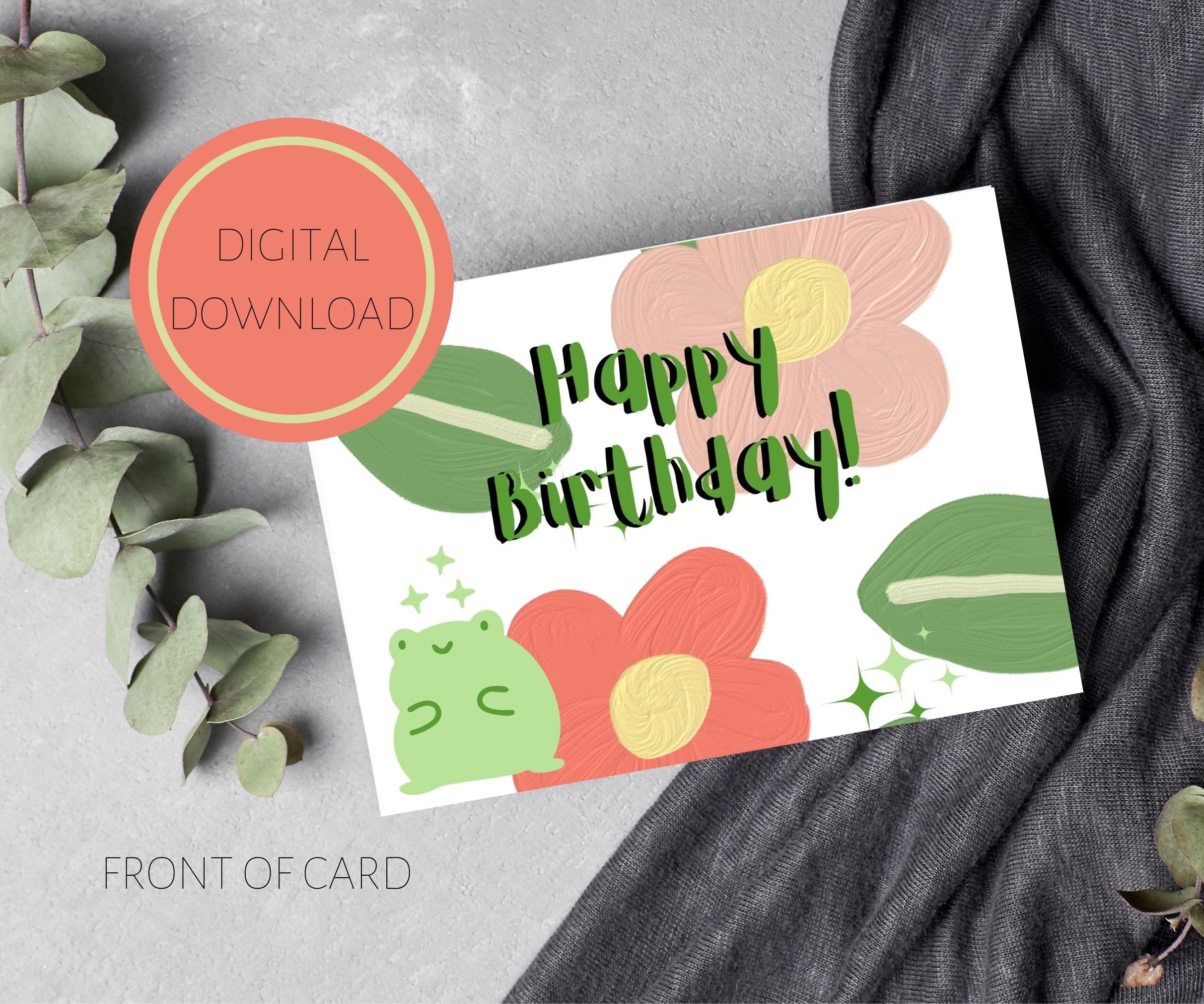 Happy Birthday Greeting Card Digital Download, Frog Birthday Card PDF ...