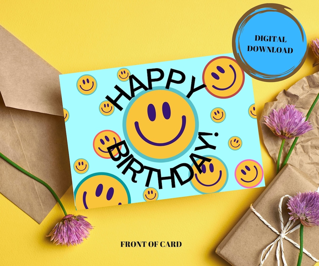 Happy Birthday Greeting Card, Smiley Faces - Etsy