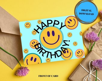 Happy Birthday Card-retro Smiley Faces - Etsy