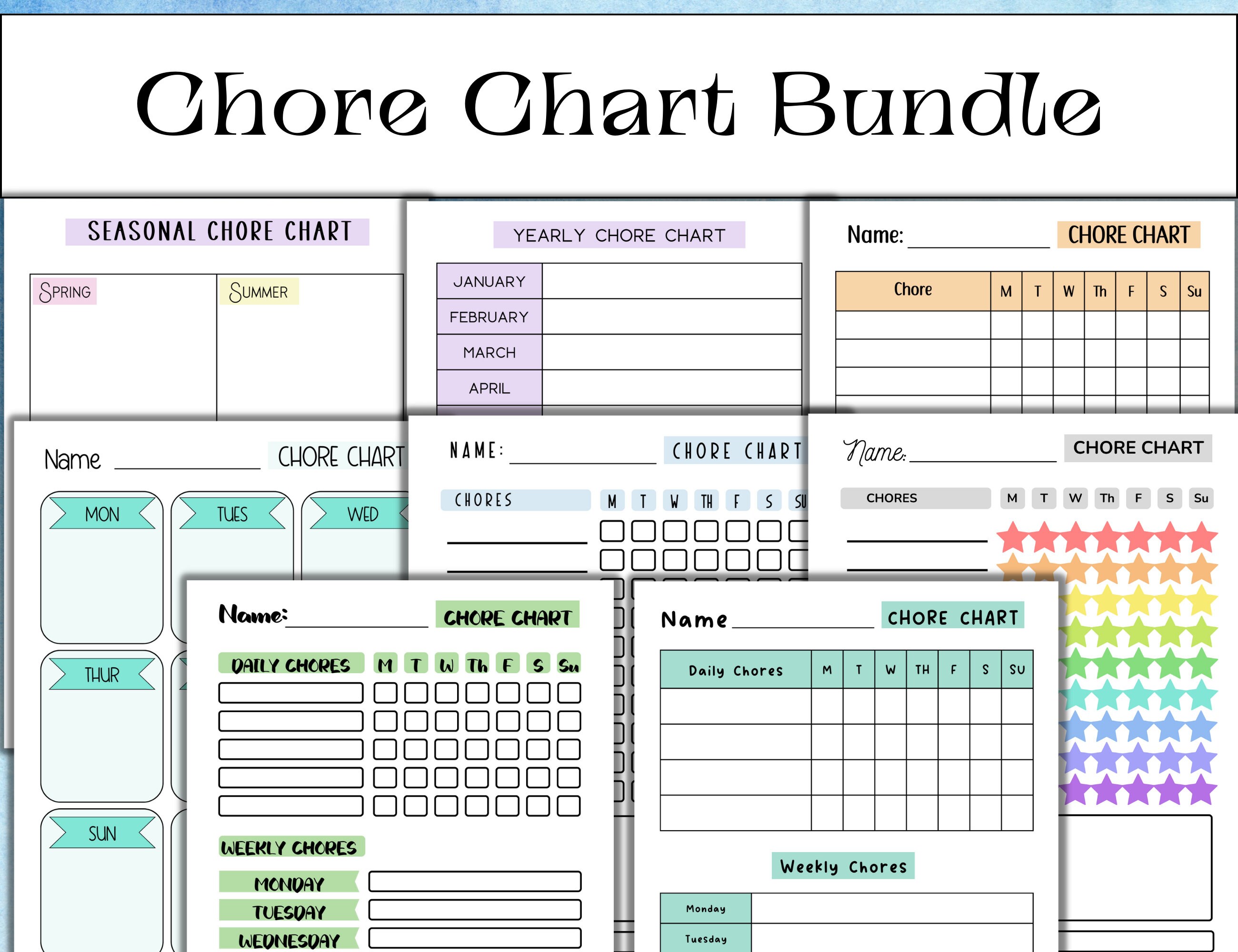 Chore Chart Bundle Chore Chart for Kids and Adults Weekly - Etsy