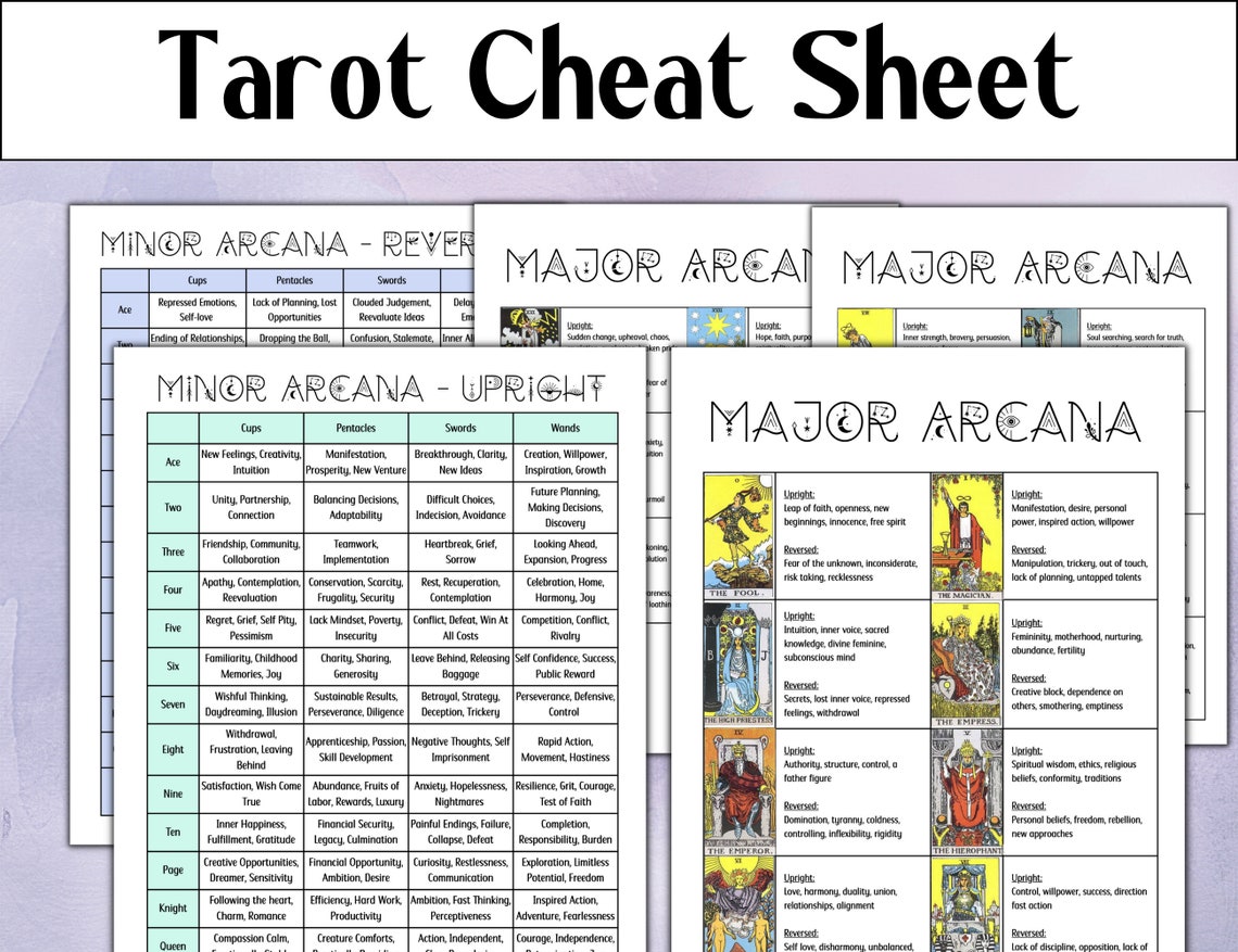 Tarot Cheat Sheet Printable Tarot Meanings Tarot Meanings Etsy Porn