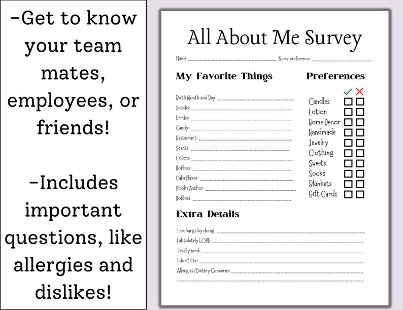 All About Me Survey and Bonus This or That Printable - Etsy
