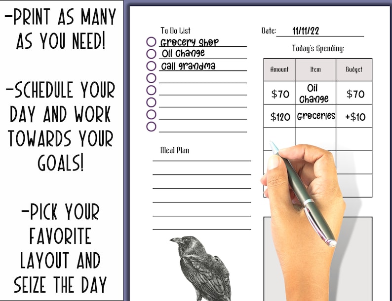 Goth Daily Planner | Goth Planner Insert | Goth Planner Printable ...