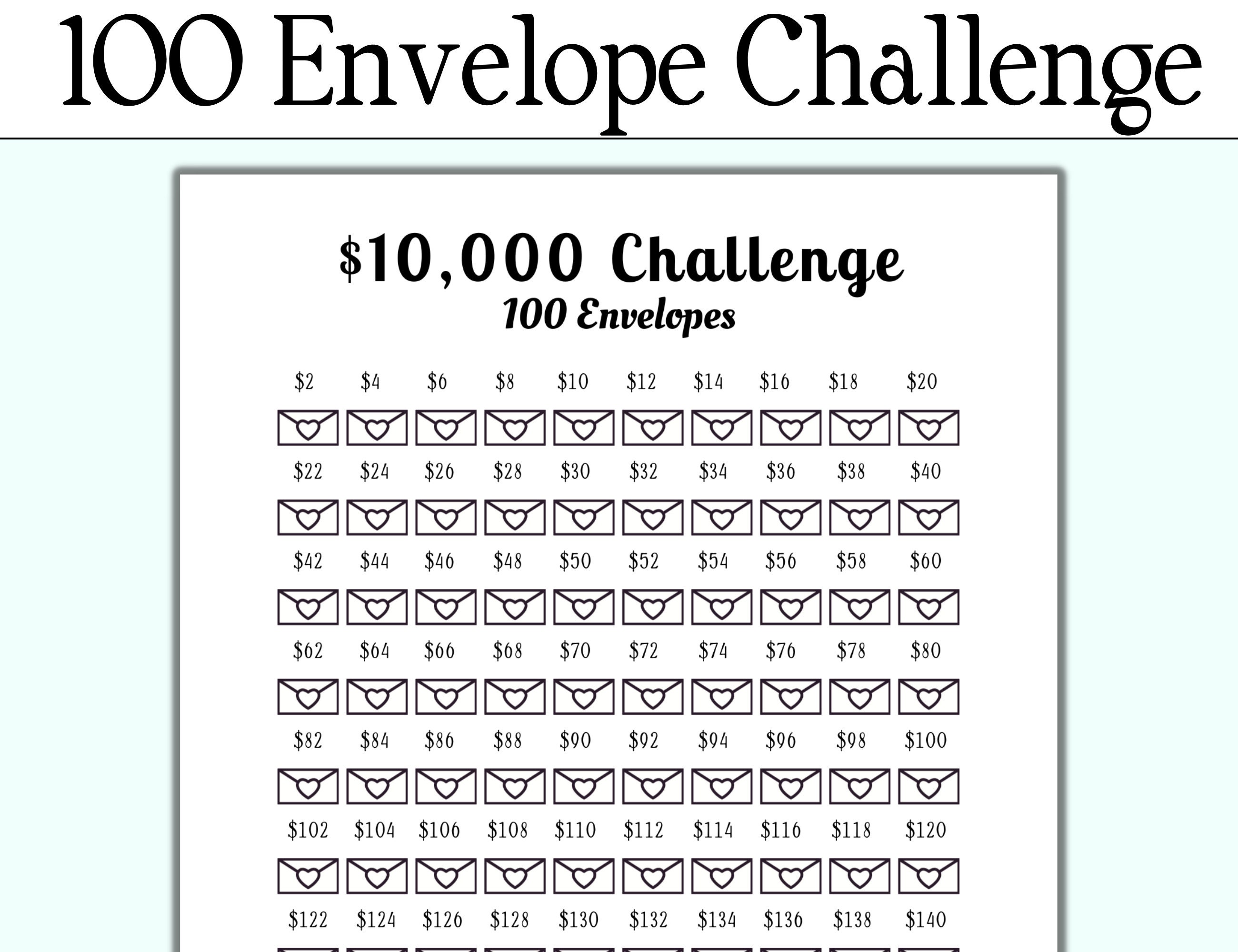 10000 Savings Challenge 10k Challenge 100 Envelopes - Etsy
