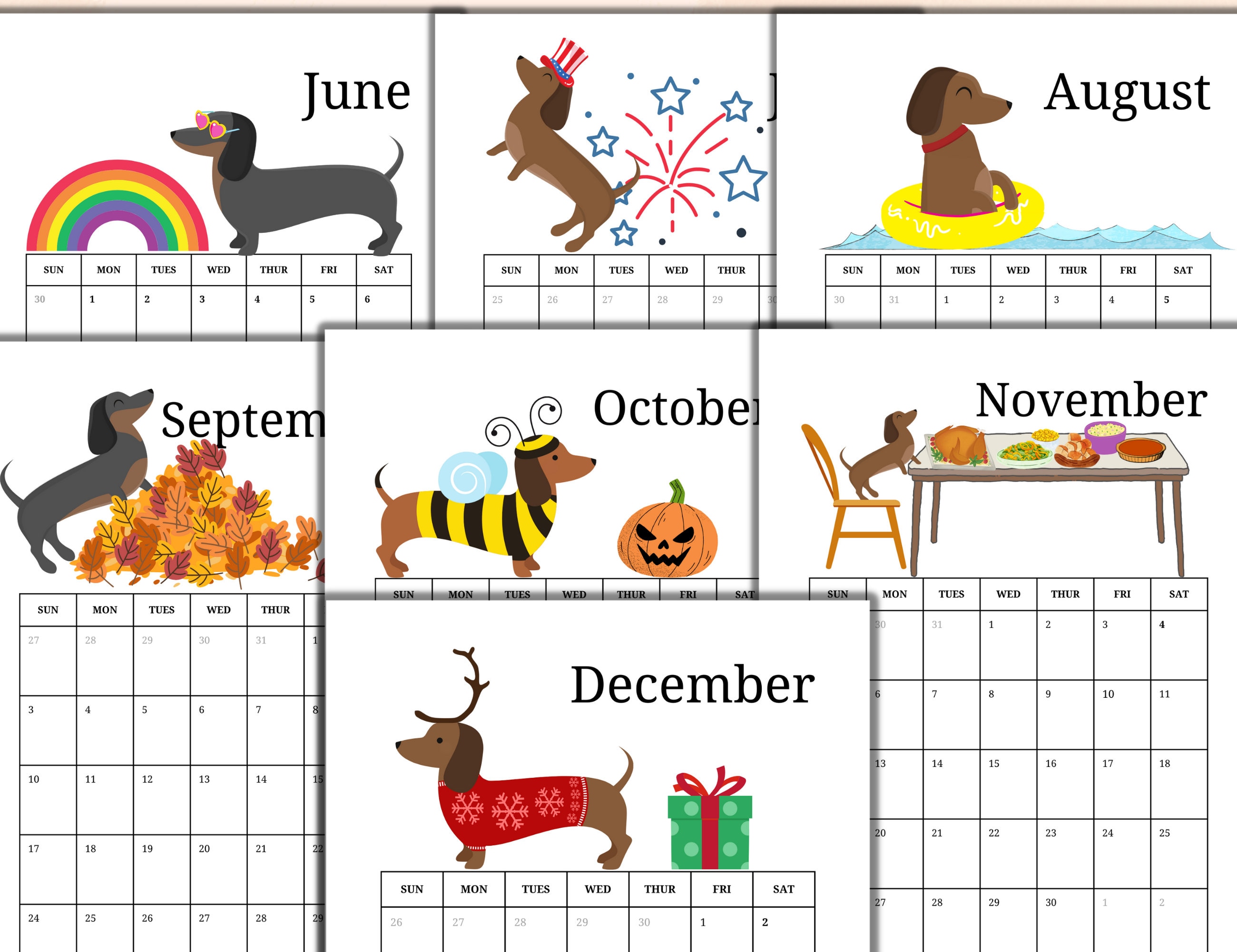 Daschund Calendar Printable - Doxi Calendar - Weiner Dog Calendar ...