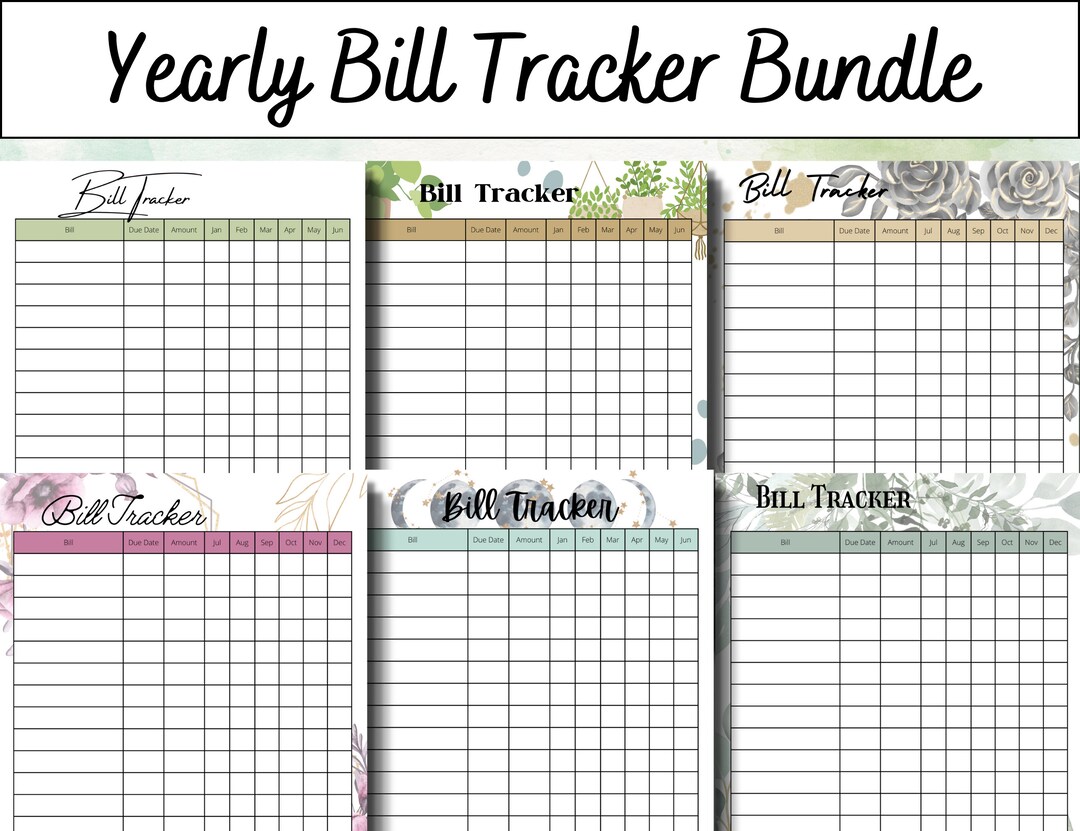 Yearly Bill Tracker | Month to Month Bill Checklist | Planner Printable ...