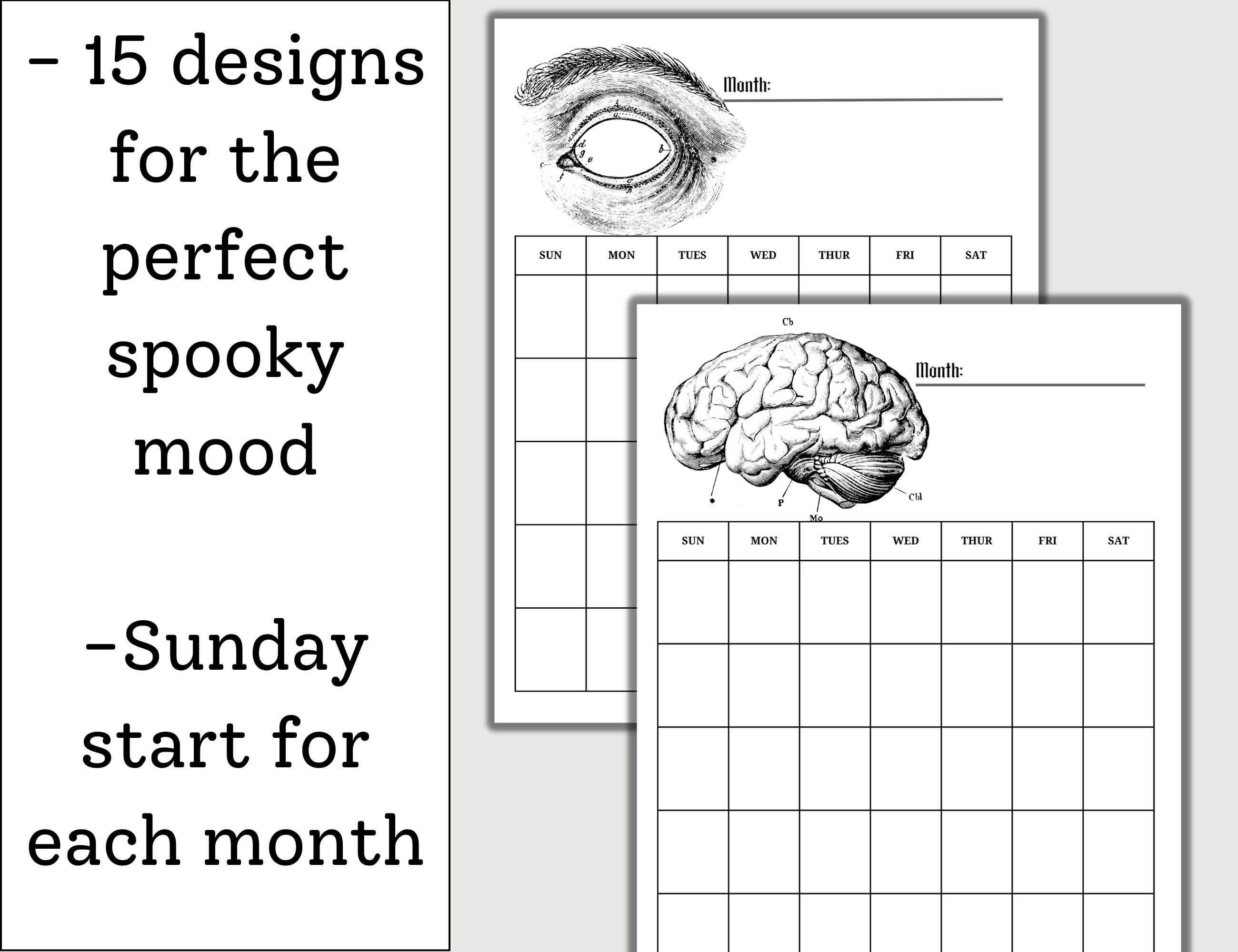 Goth Monthly Calendar | Undated Creepy Calendar | Printable Gothic ...