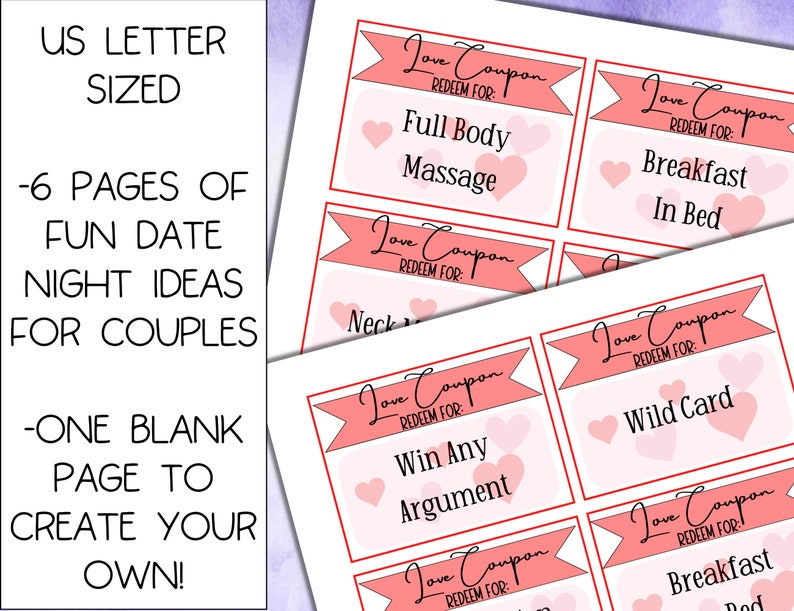 Printable Love Coupons | Date Night Ideas | Love Coupon Book for Him ...