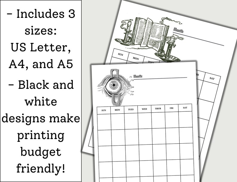 Goth Monthly Calendar | Undated Creepy Calendar | Printable Gothic ...