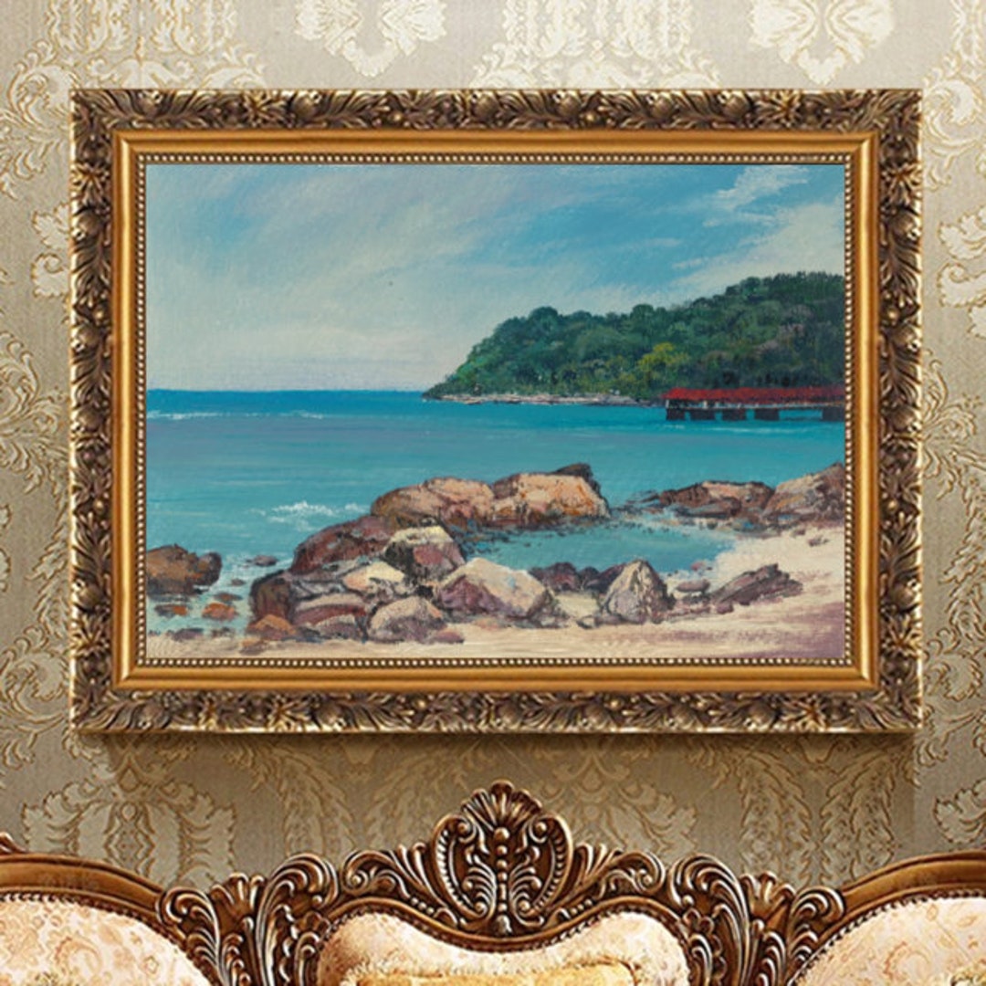 Original Vintage Oil Painting Mountain Rocks on the Shore. - Etsy