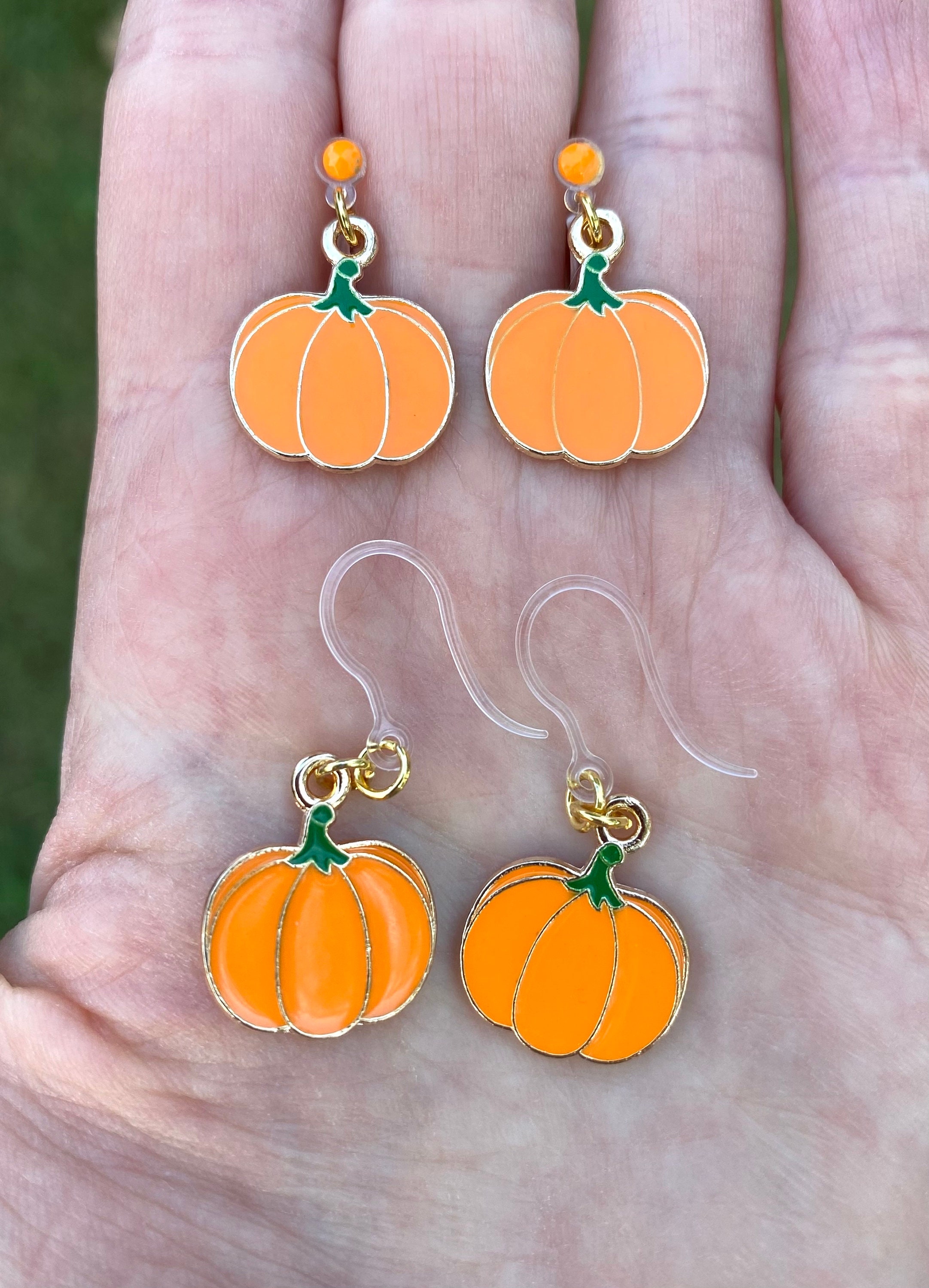 Invisible PUMPKIN Enamel Dangling Clip on or Metal Free Wire Hook ...