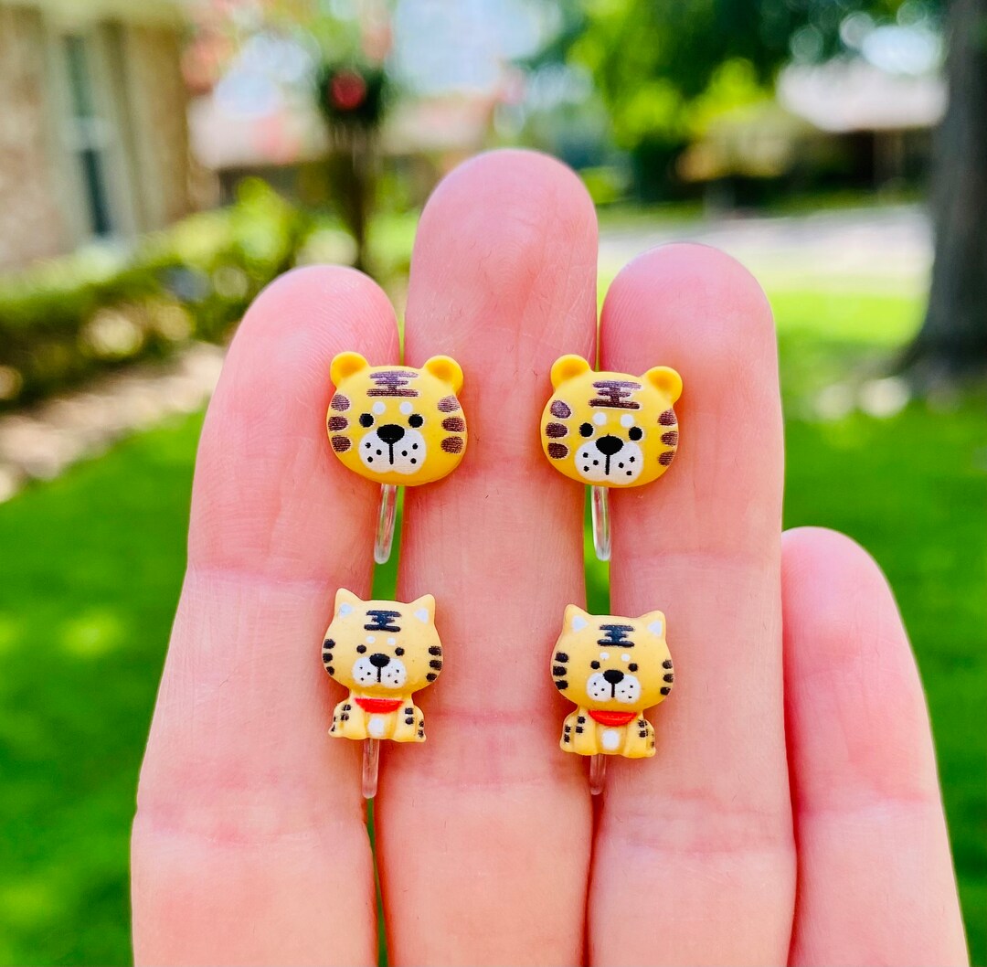 Invisible TIGER Clip on EARRINGS for Little Girls Kids Womens Fun Cute ...