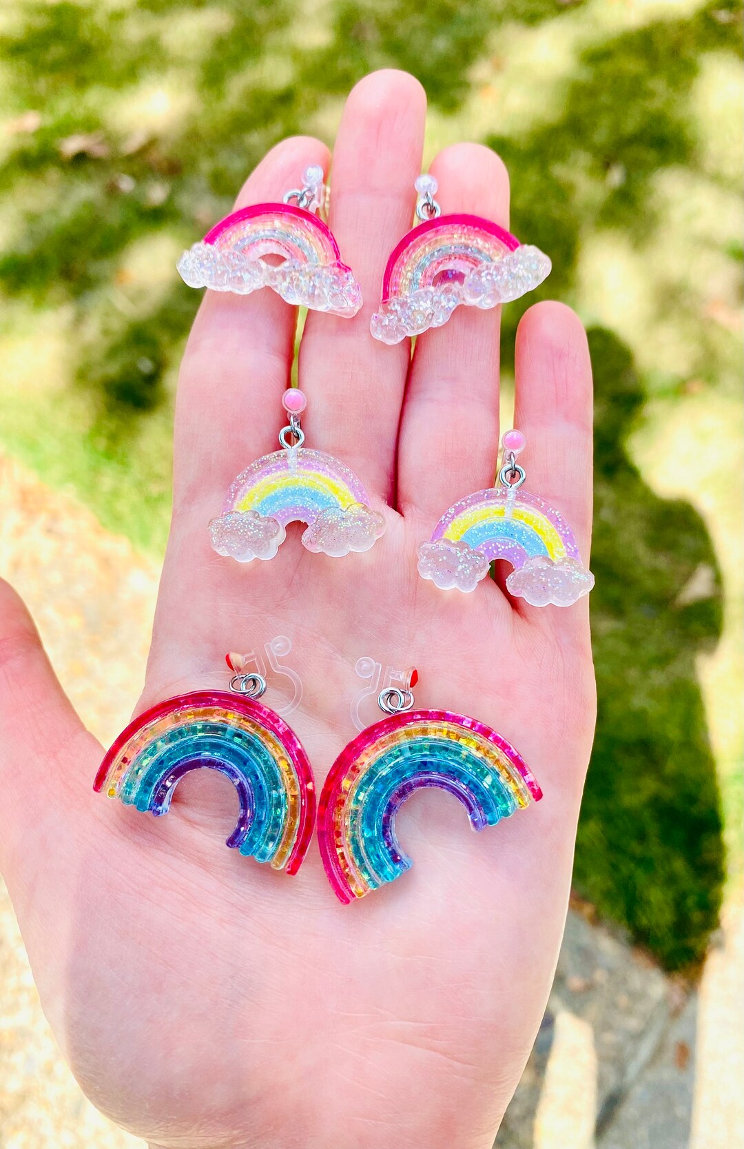 Invisible RAINBOW Dangling Glitter Clip on or Metal Free Wire Hook ...