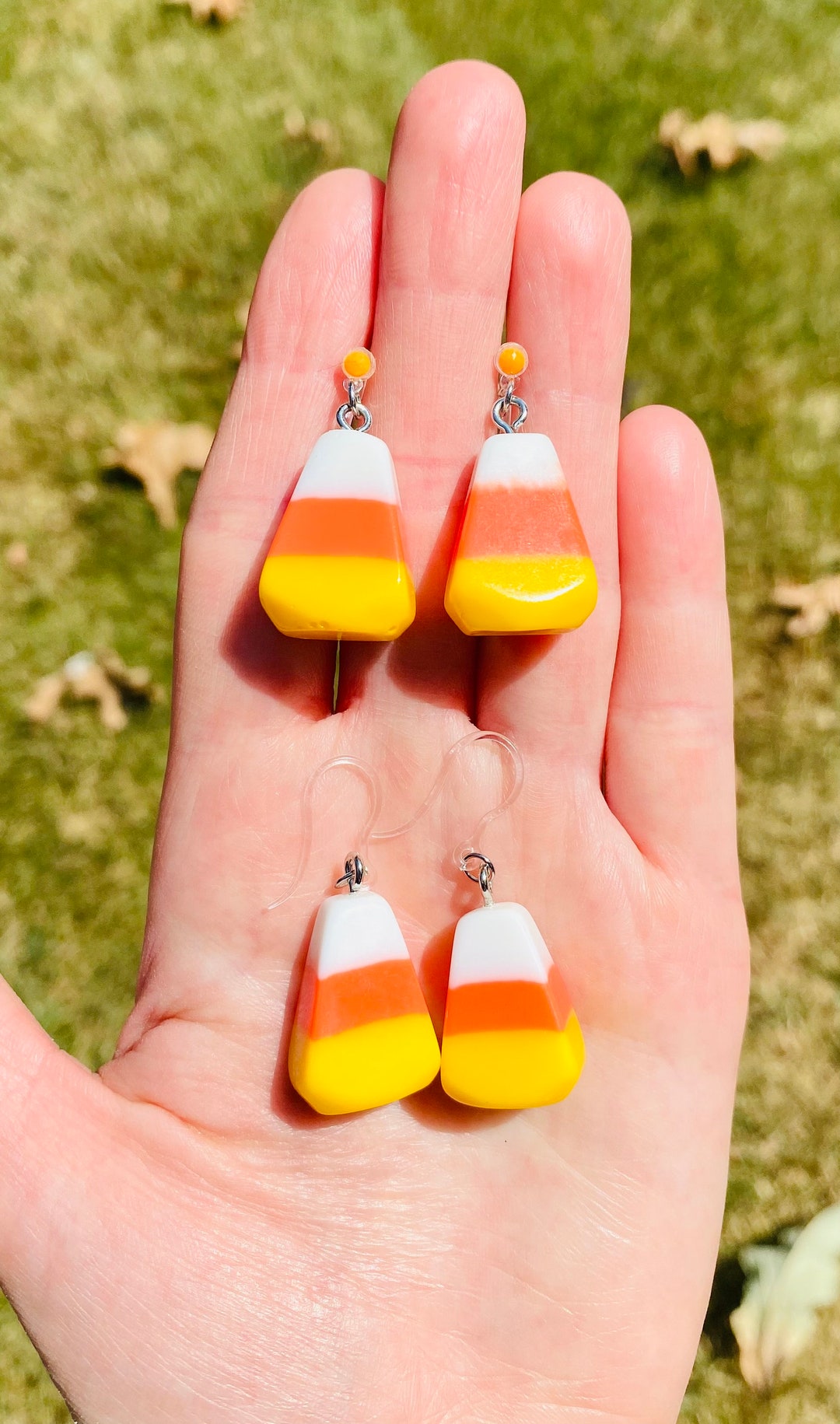 Invisible CANDY CORN Dangling Clip on or Metal Free Wire Hook Pierced ...