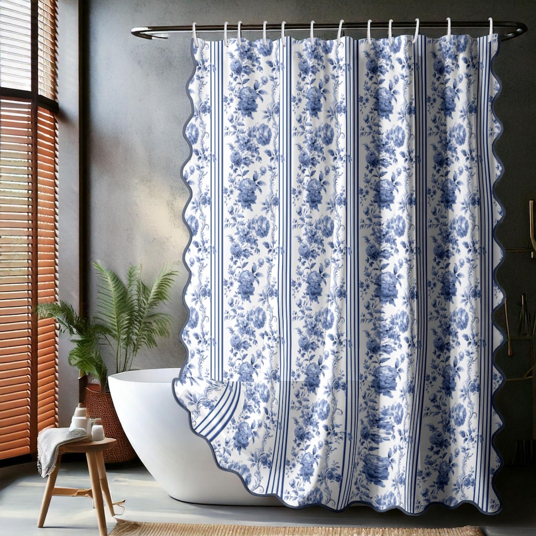 French Country Shower Curtain Chinoiserie Toile Curtain Cottagecore ...
