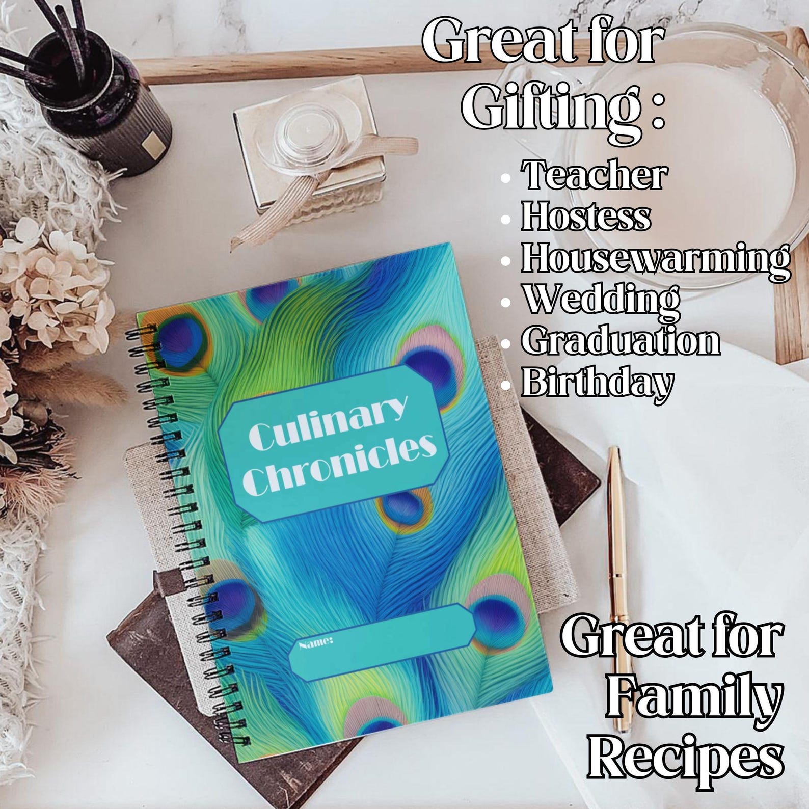 Custom Family Recipe Book Personalized Recipe Organizer Peacock Art ...