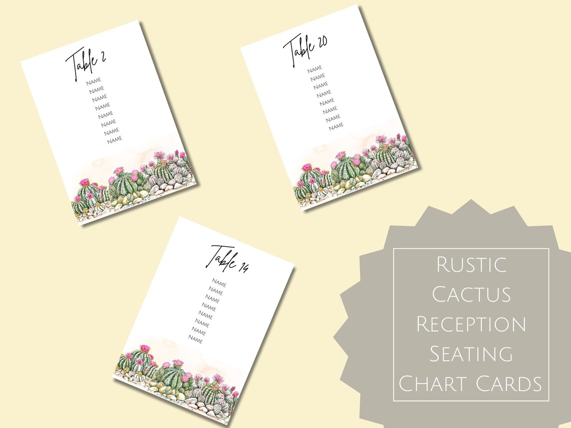 Cactus Wedding Reception Seating Chart Cards, Desert Cactus Wedding ...