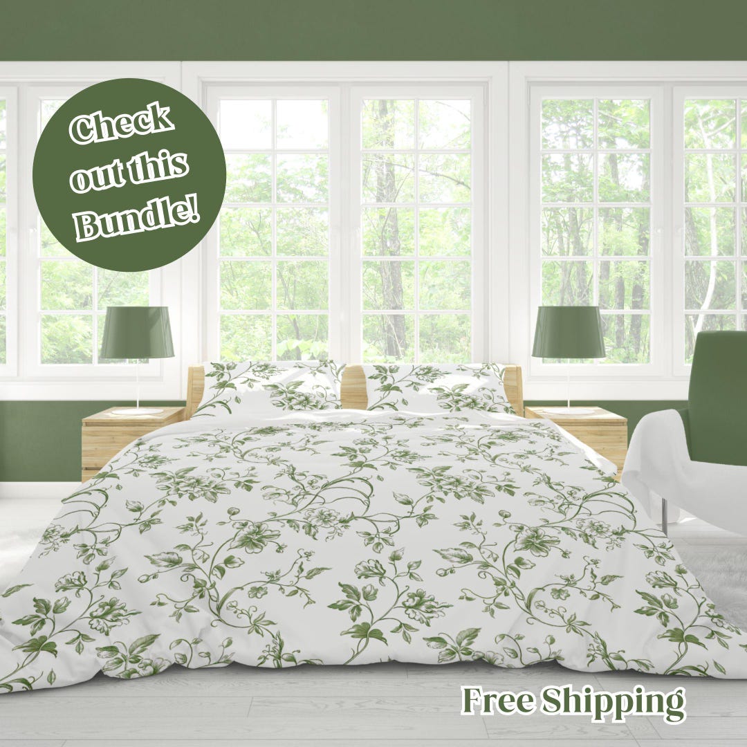 Green French Country Bedding Set Chinoiserie Queen Duvet Floral ...