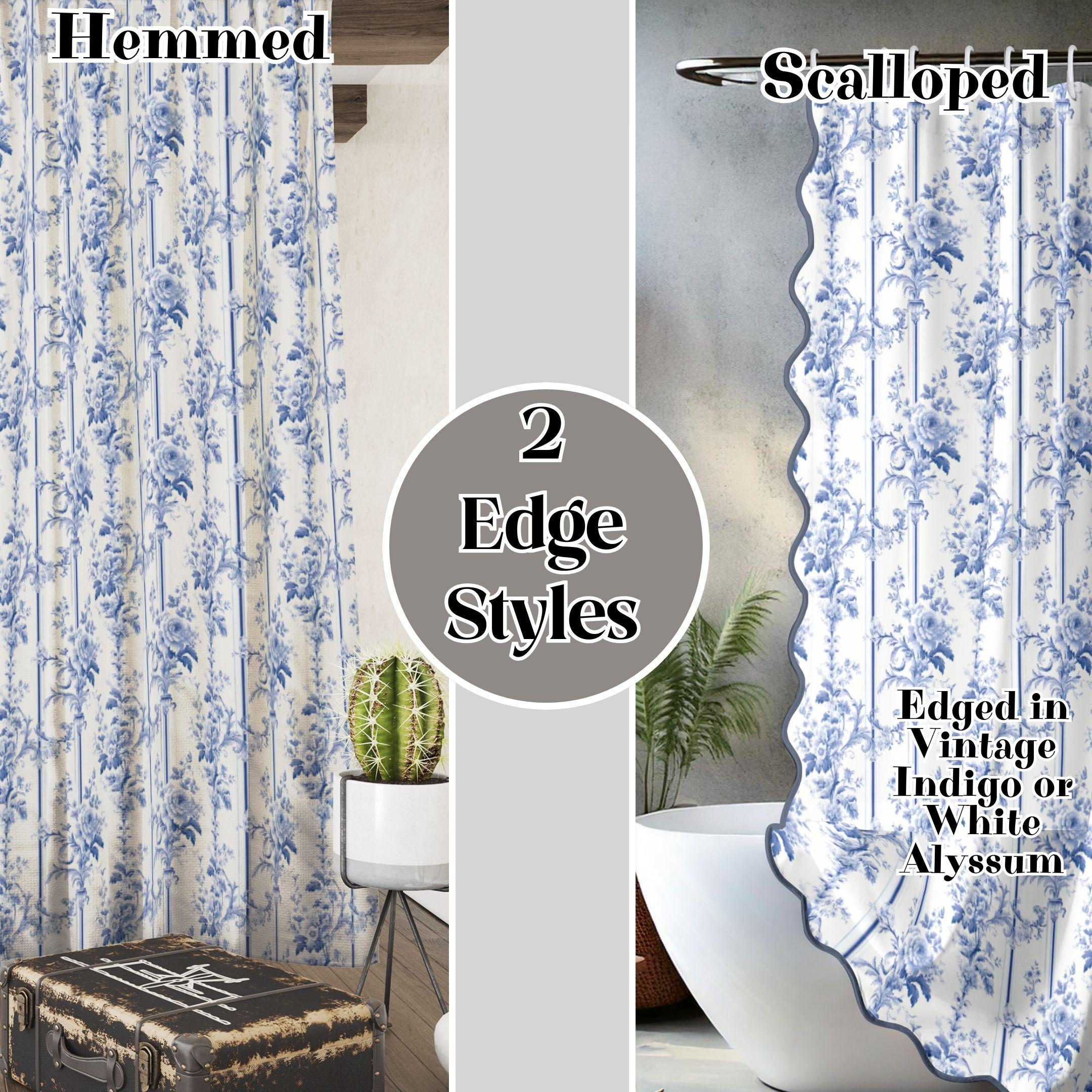 French Country Bathroom Decor Blue Floral Stripe Bath Curtain Cottage ...