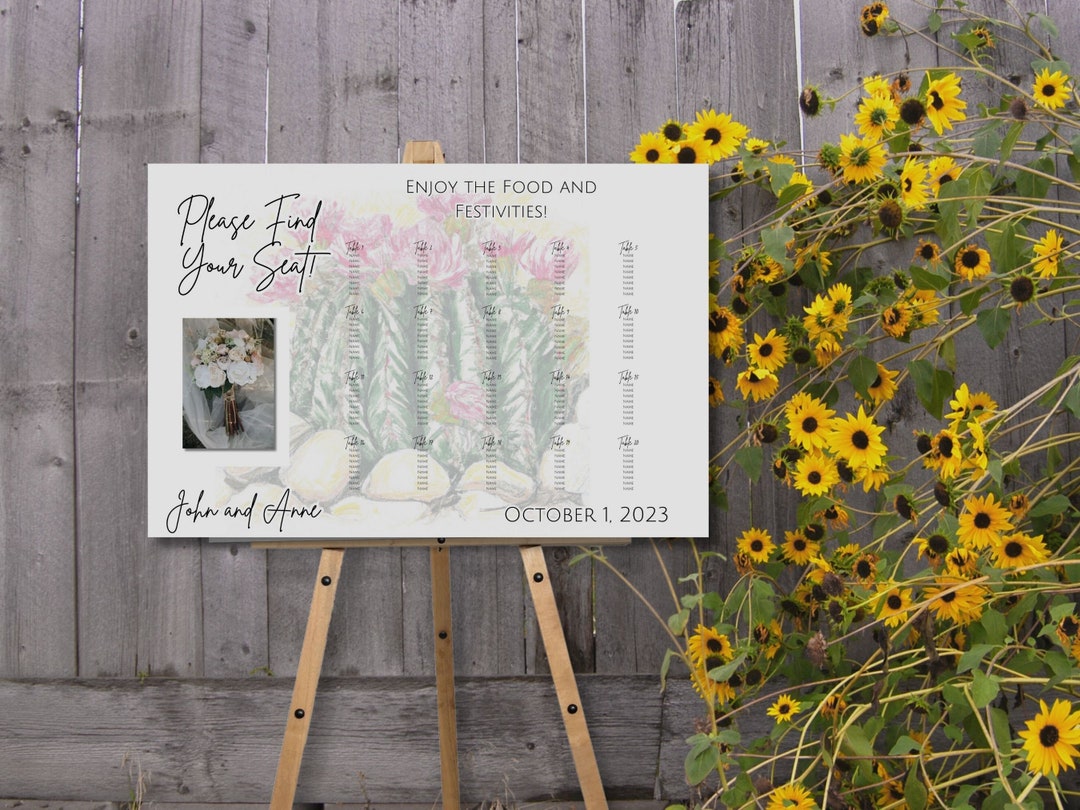 Cactus Theme Wedding Reception Seating Sign, Rustic Desert Table Plan ...