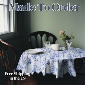 Blue Floral Tablecloth Cotton Dining Room Table Cover White Kitchen ...