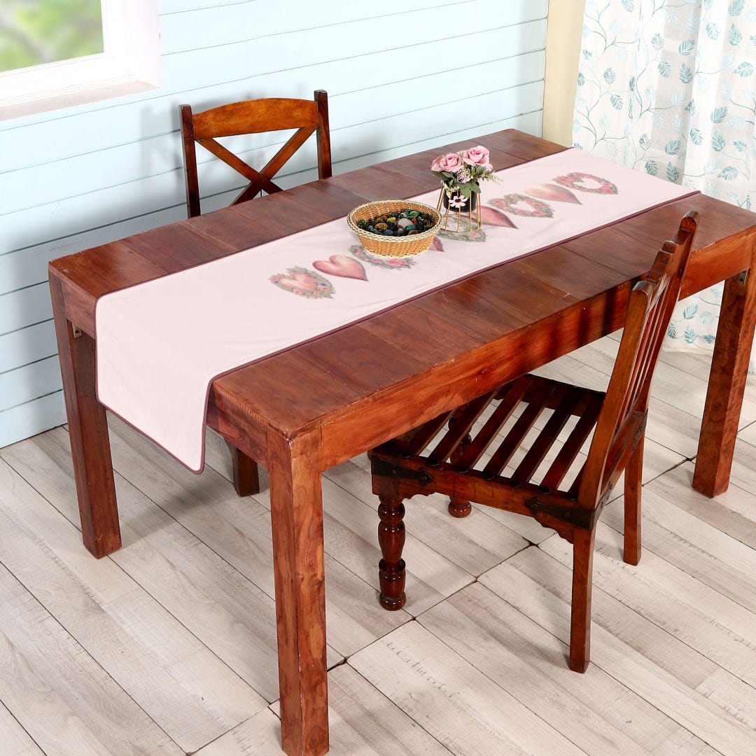 Made to Order Pink Heart Table Runner Long Fabric Shower Hostess ...