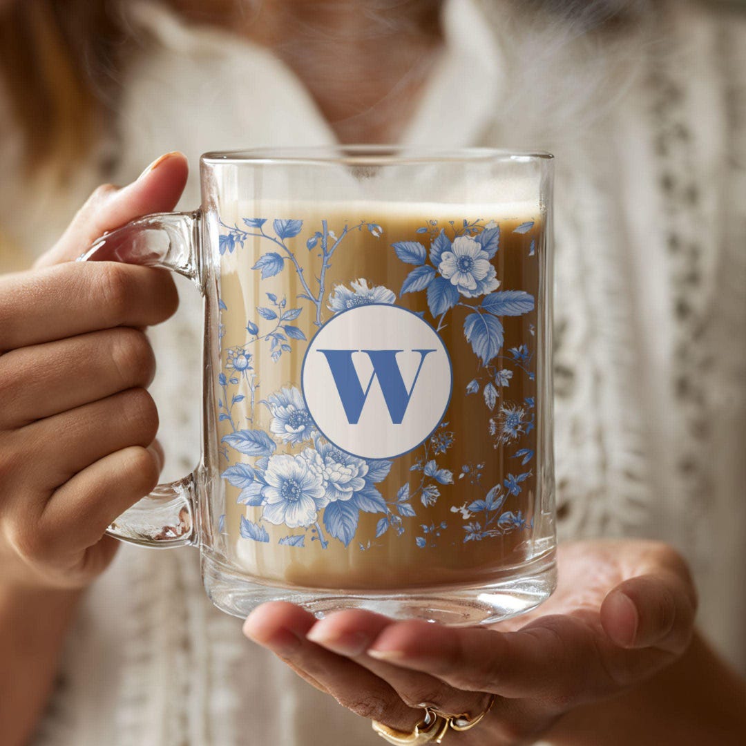 Monogram Coffee Mug Custom Initial Tea Cup Floral Design Wedding ...