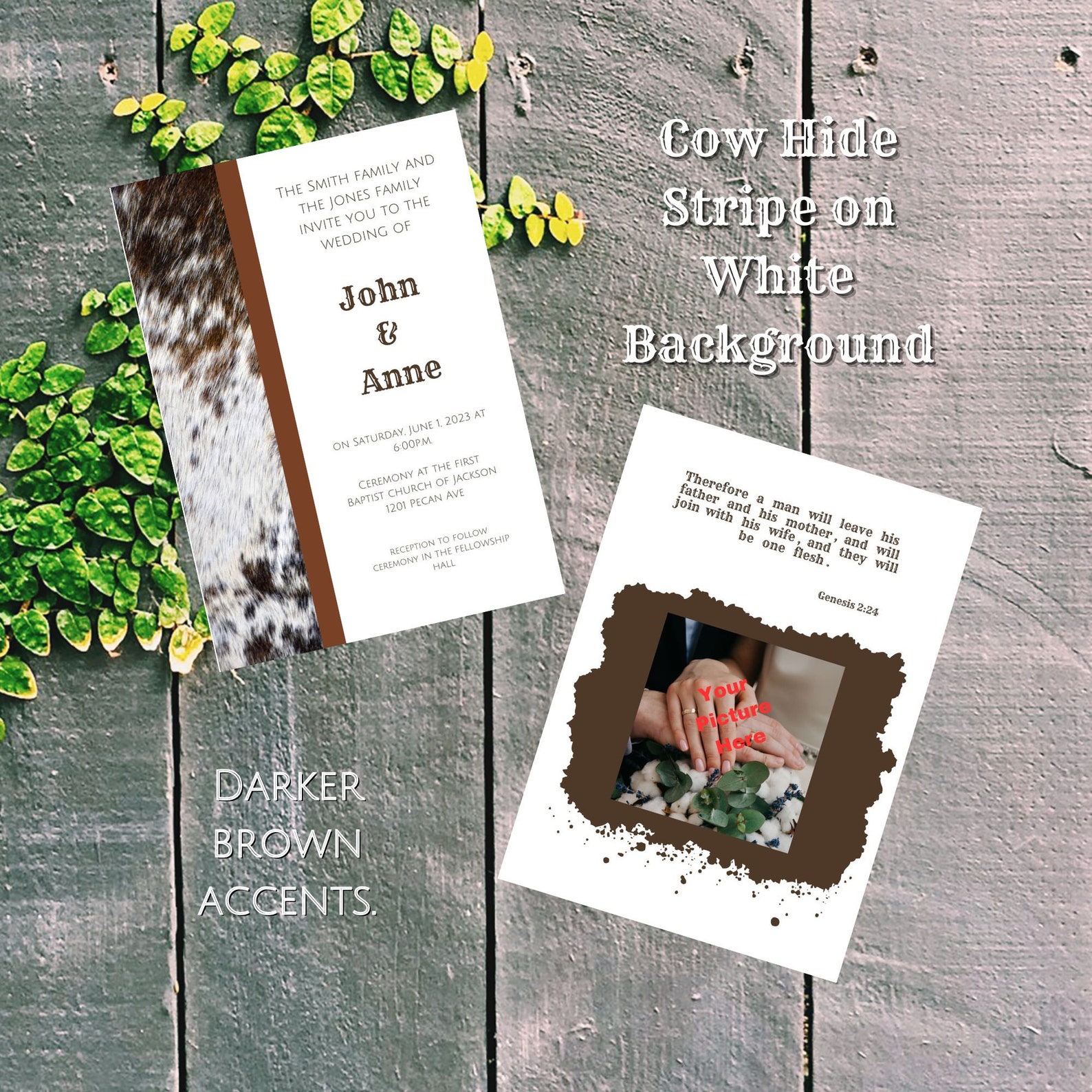 Rustic Cow Print Wedding Invitation Template Custom Photo Invitation ...