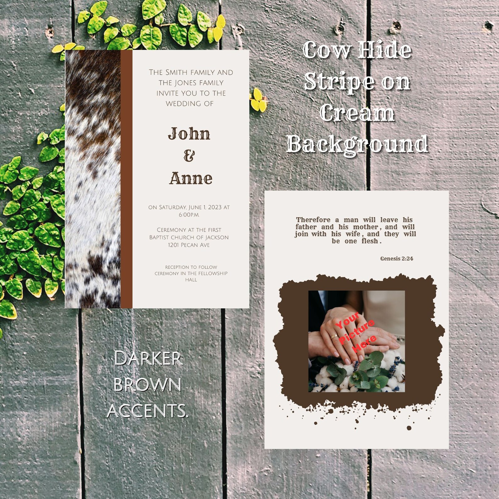 Rustic Cow Print Wedding Invitation Template Custom Photo Invitation ...