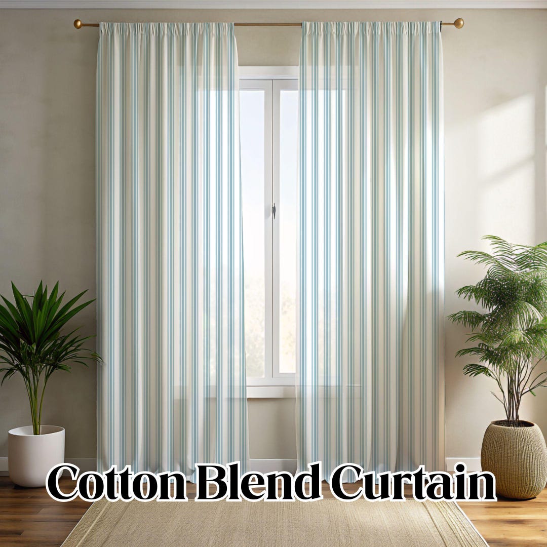 French Country Curtain Shabby Chic Preppy Panel Striped Rustic Kitchen ...