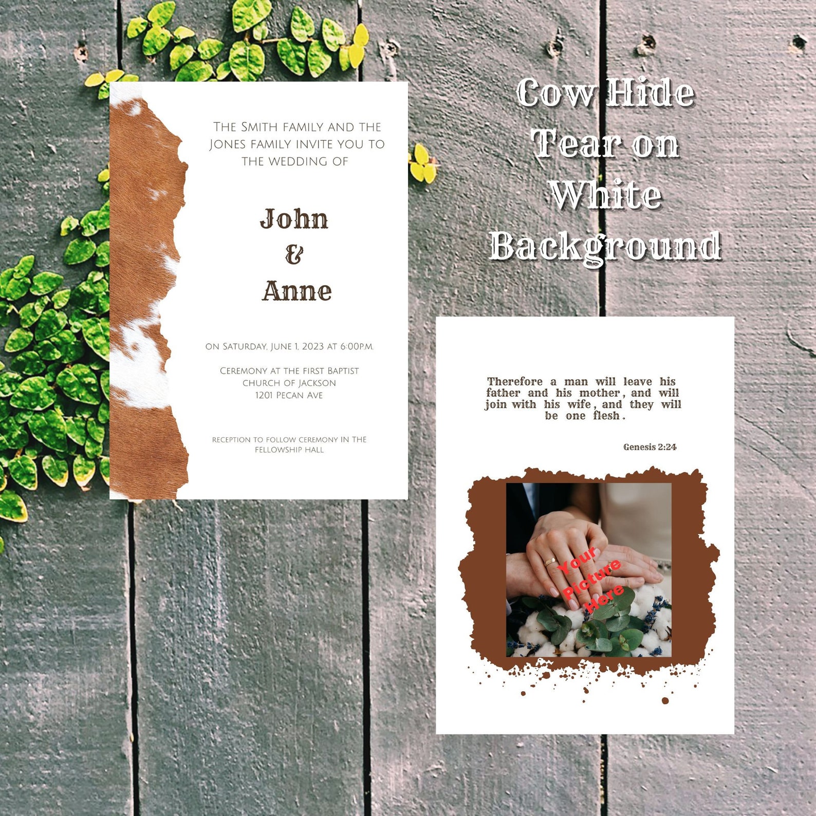 Rustic Cow Print Wedding Invitation Template Custom Photo Invitation ...
