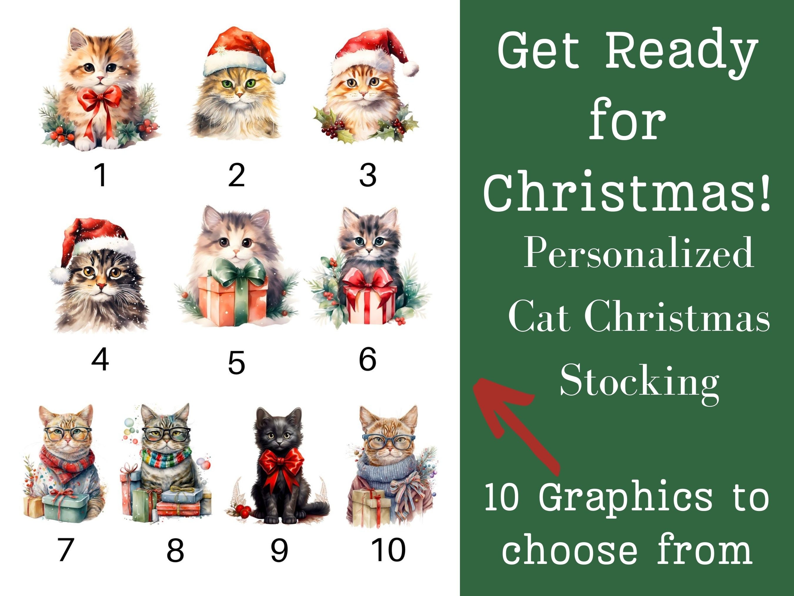 Cat Christmas Stocking With Cat Graphic and Personalized Paw - Etsy