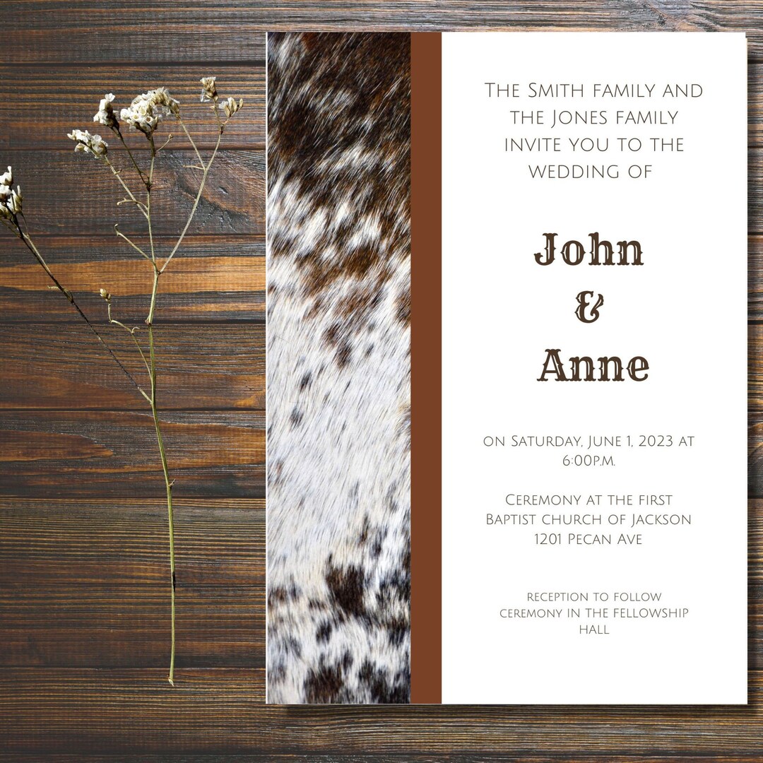 Rustic Cow Print Wedding Invitation Template Custom Photo Invitation ...