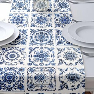 Custom Mediterranean Style Tile Table Runner Cotton Shabby Chic Decor ...