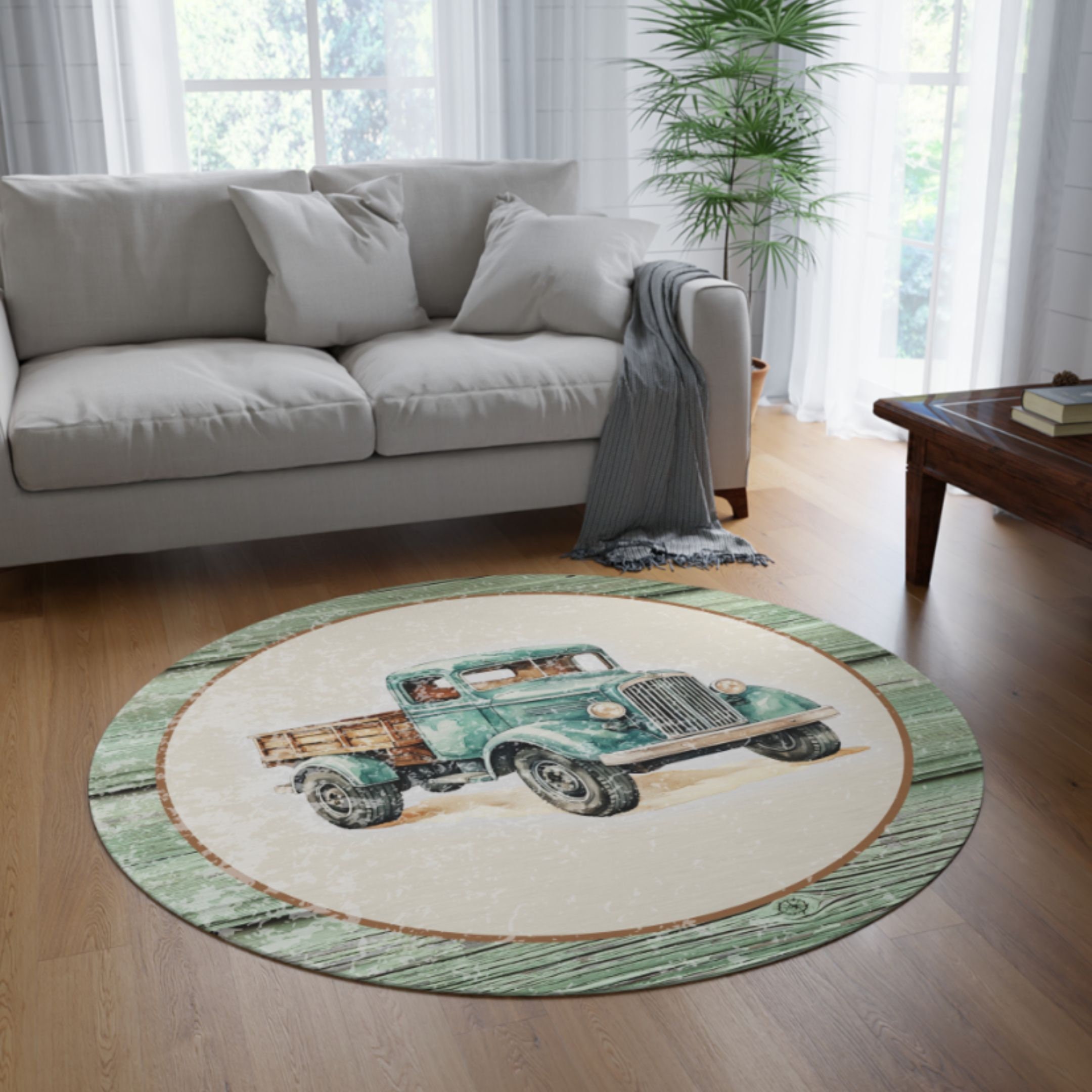 Farmhouse Round Rug Vintage Truck Design Ideal Housewarming Present - Etsy