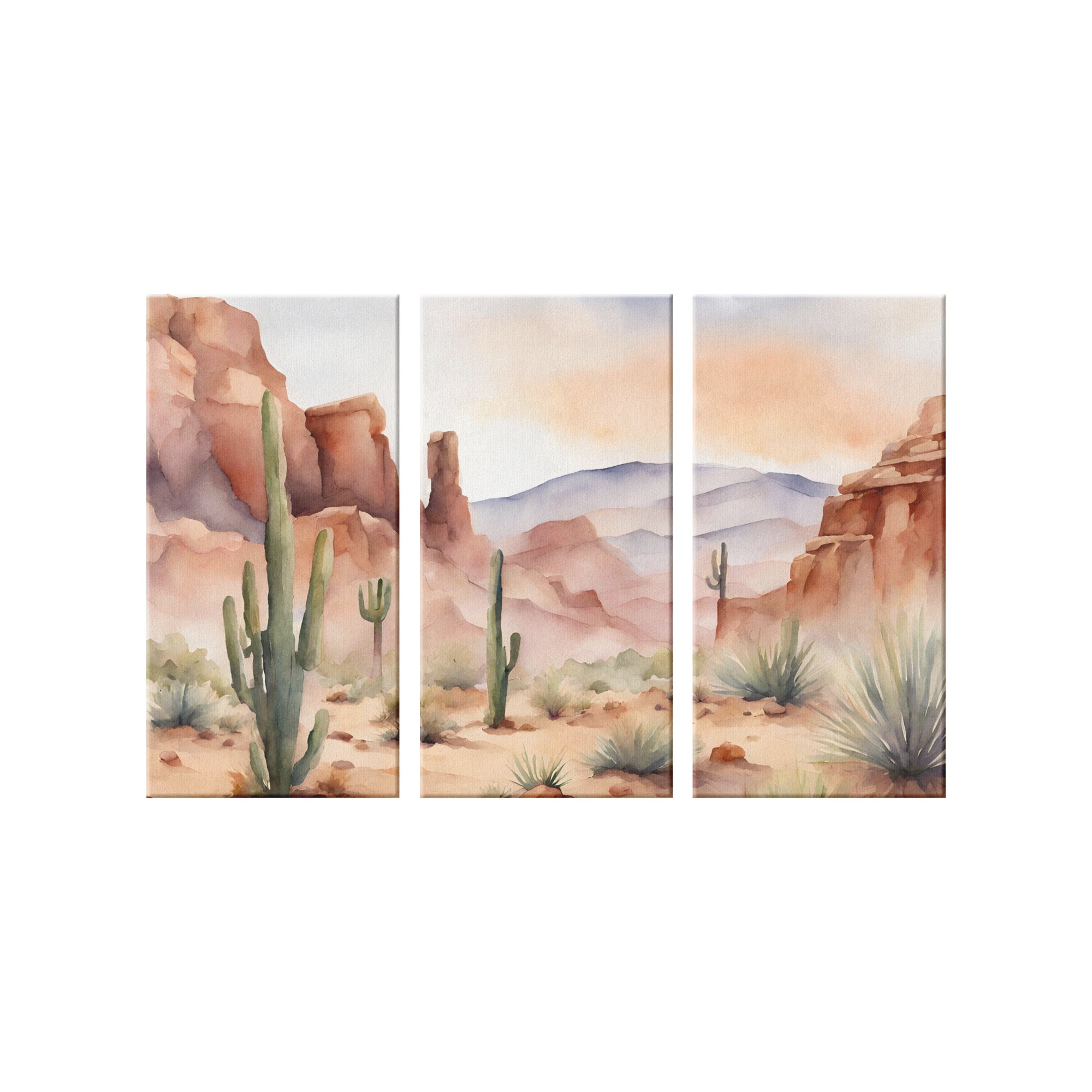 Desert Cactus Trio Wall Art, Southwest Landscape Decor, Rustic Santa Fe ...