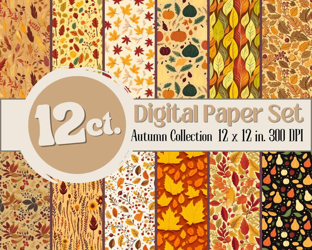 Fall Theme Digital Print Paper, Seamless Patterns 12x12 In. 300 DPI ...