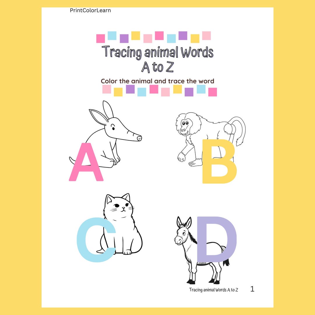 A-Z Trace & Color Animal Pages Alphabet - Etsy