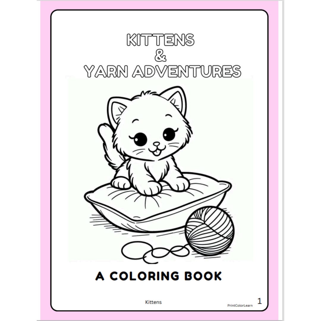 20 Kittens & Yarn Adventures Fun Cat Lover Coloring Pages Coloring - Etsy