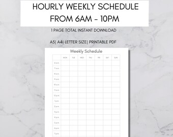 Hourly Weekly Schedule Printable, Editable Weekly Checklist, Weekly ...