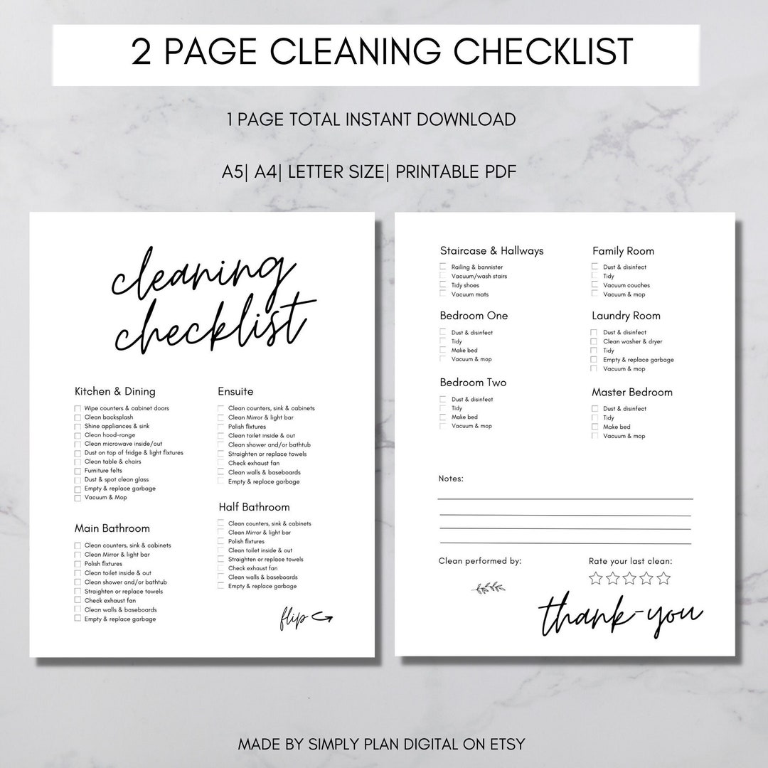 2 Page Cleaning Checklist - Etsy