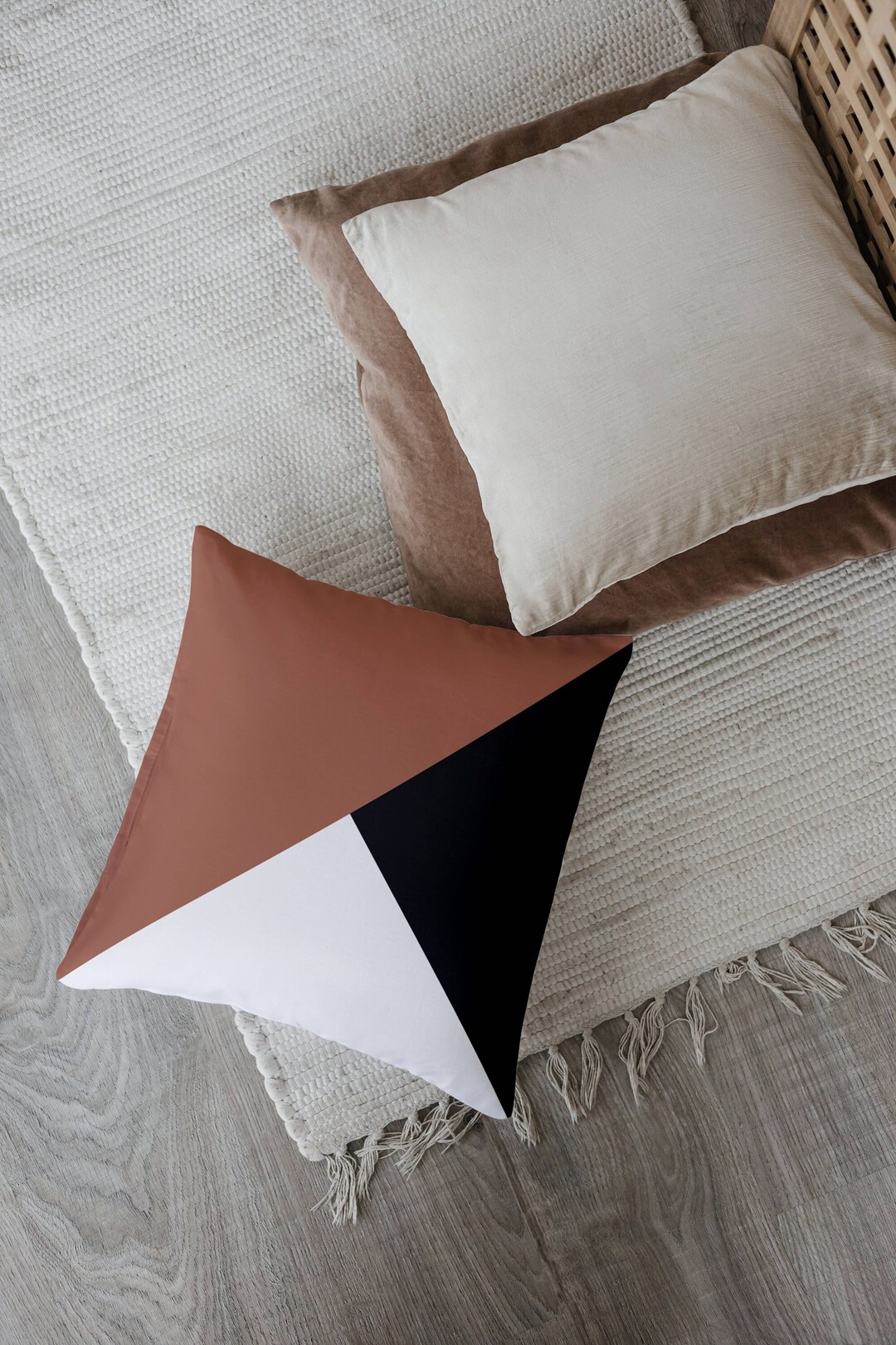 Suede Brown Black White Color Block Throw Pillow Cover Only, Color ...