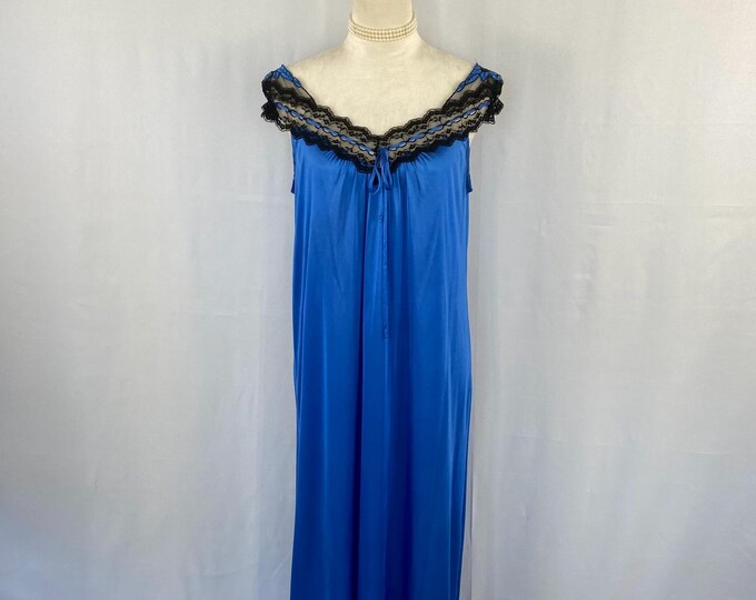 Vintage 1970s Gotham New York Nightgown Size M, Cobalt Blue Silky ...