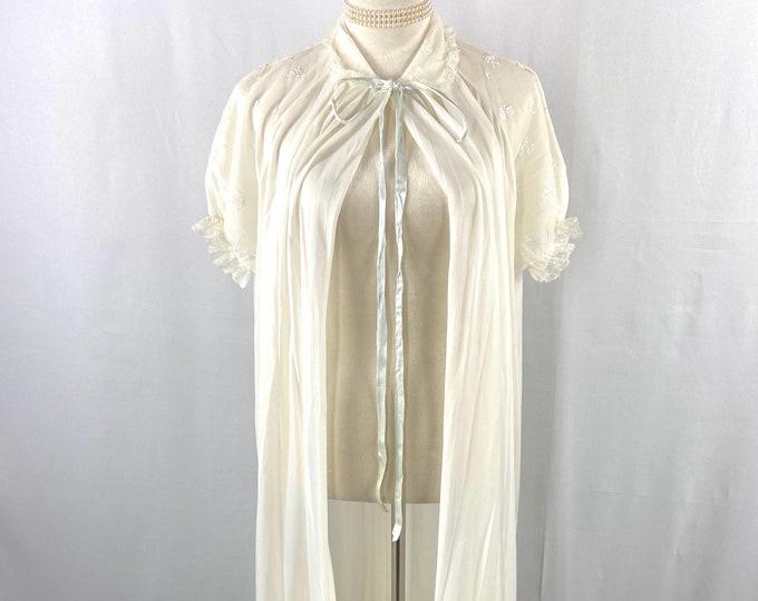 Vintage "lady Leona" Ivory Sheer Peignoir Robe Embroidered Floral ...