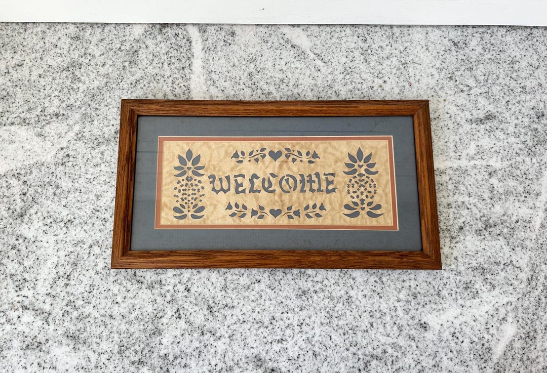 Vintage Framed Welcome Sign, Rustic Folk Art Cut-out With Floral and ...