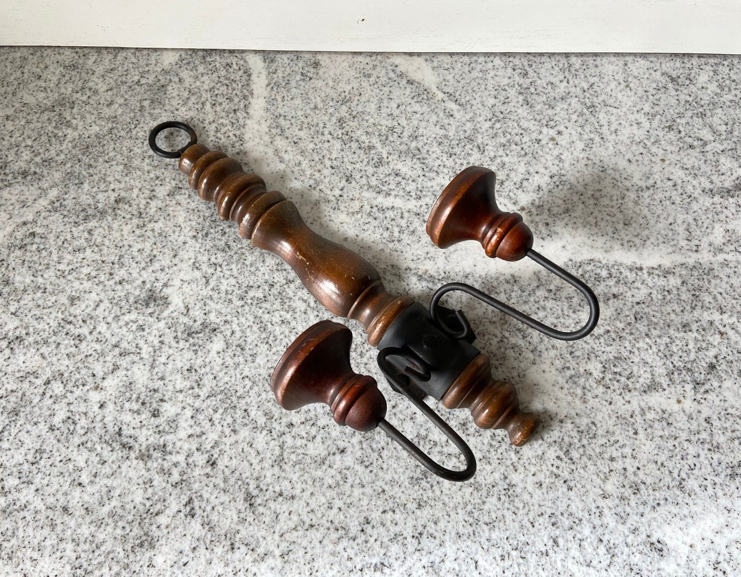 Vintage Solid Wood and Black Metal Wall Sconce With Double Candle ...