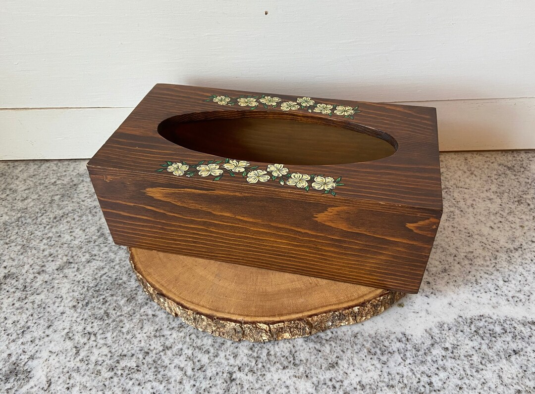 Vintage Hand-painted Wooden Tissue Box Cover, Wood Tissue Box Holder ...