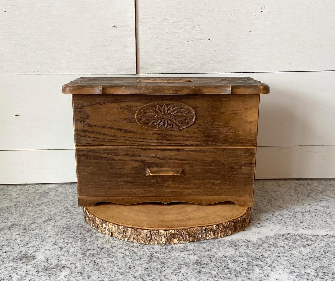 Vintage Lerner Faux Wood Storage Box With Carved Floral Design, Rustic ...