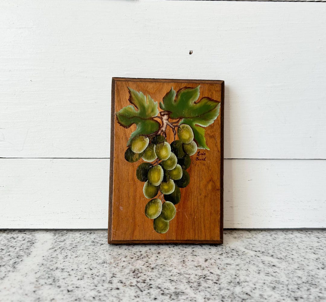 Vintage Hand-painted Grape Wood Plaque, Rustic Wall Art, Farmhouse ...