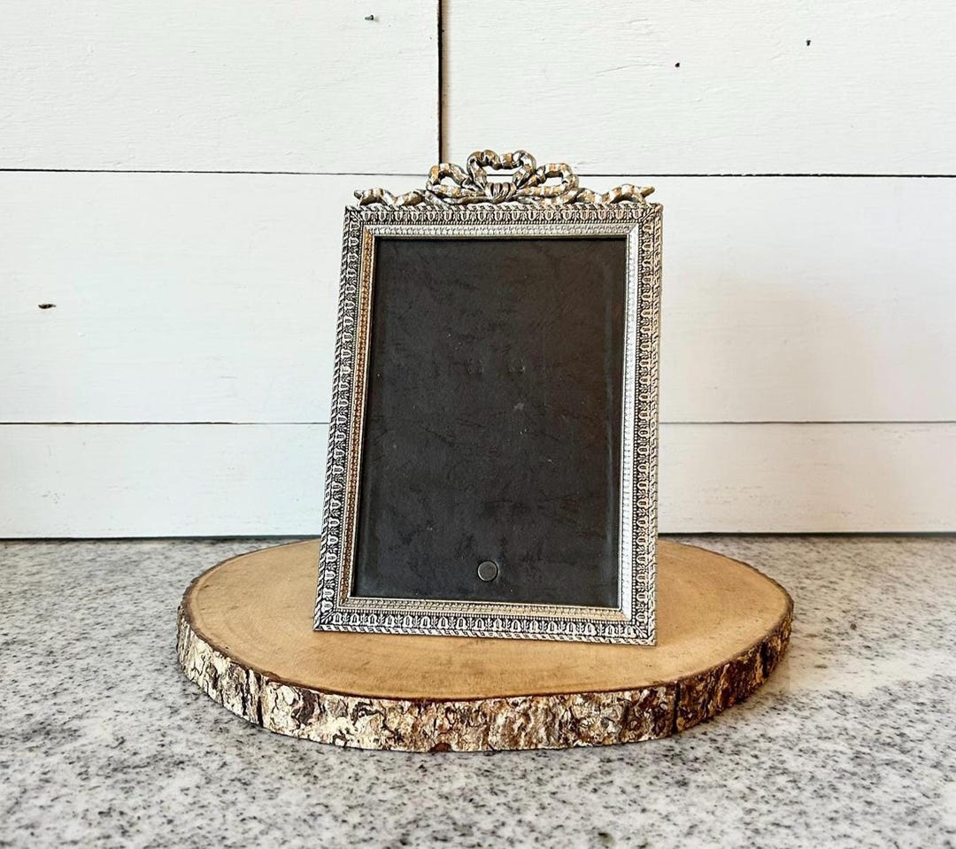 Vintage 5x7 Silver Plated Brass Picture Frame With Bow, Ornate Baroque ...